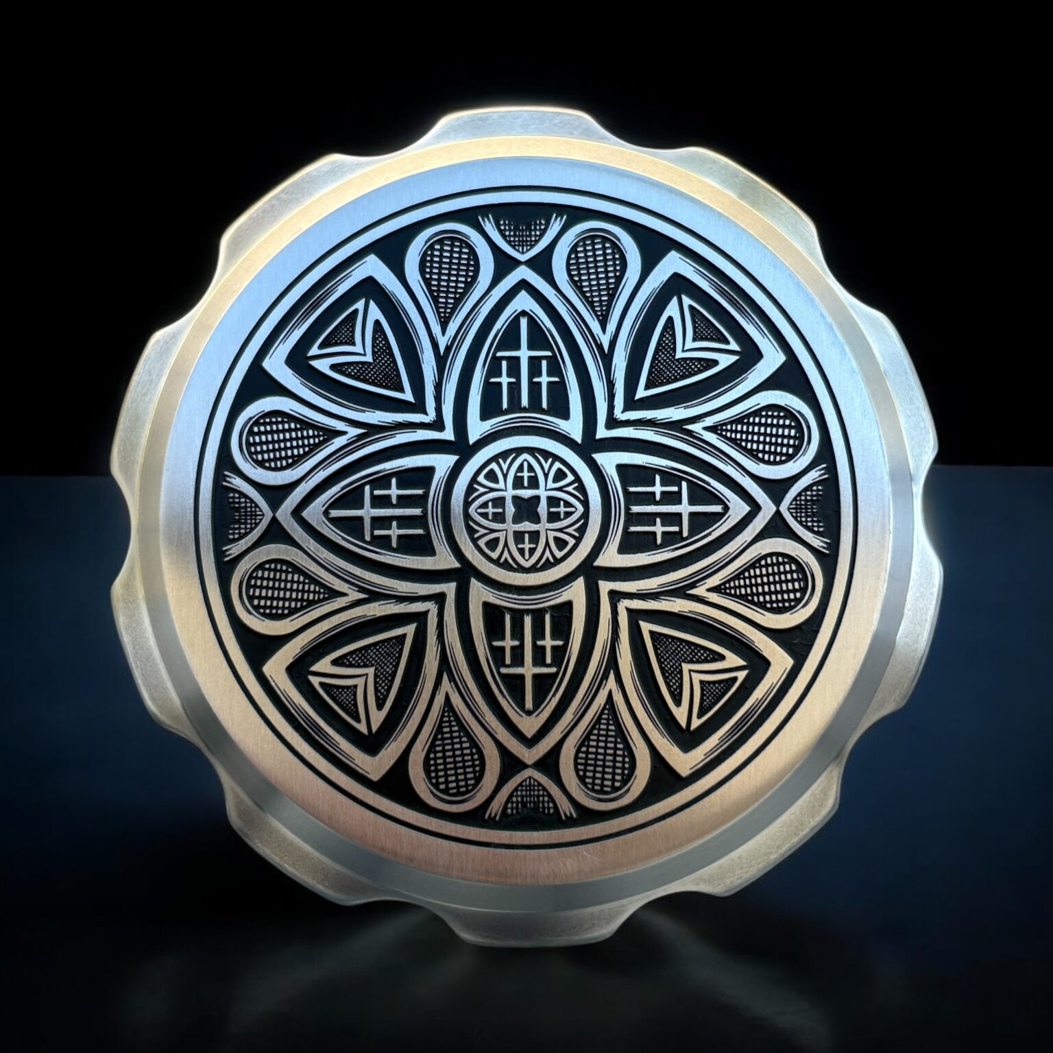 Custom Engraved Harley Gas Cap - Gothic Panes - Instinctively Savage